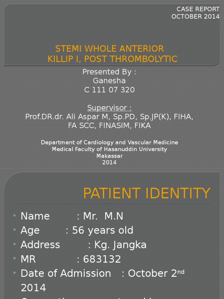 Stemi Whole Anterior Killip I, Post Thrombolytic | PDF | Coronary ...