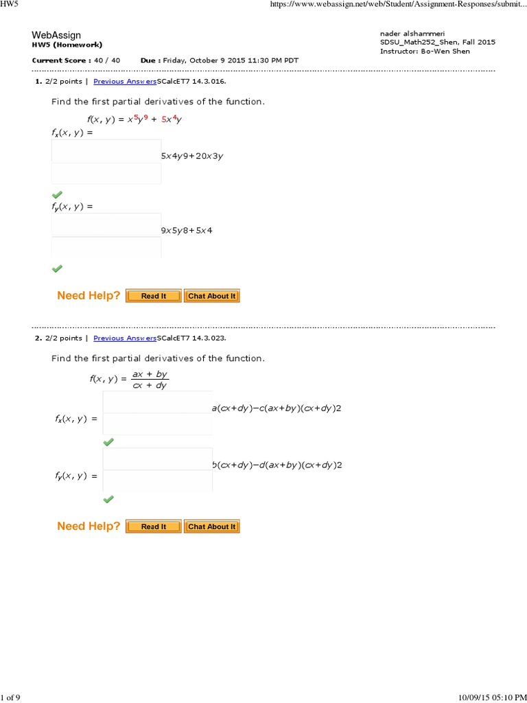 Webassign: Previous Answers | Download Free PDF | Trigonometric ...