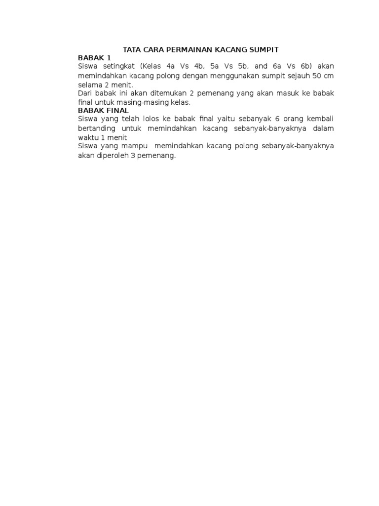 Tata Cara Permainan Kacang Sumpit | PDF