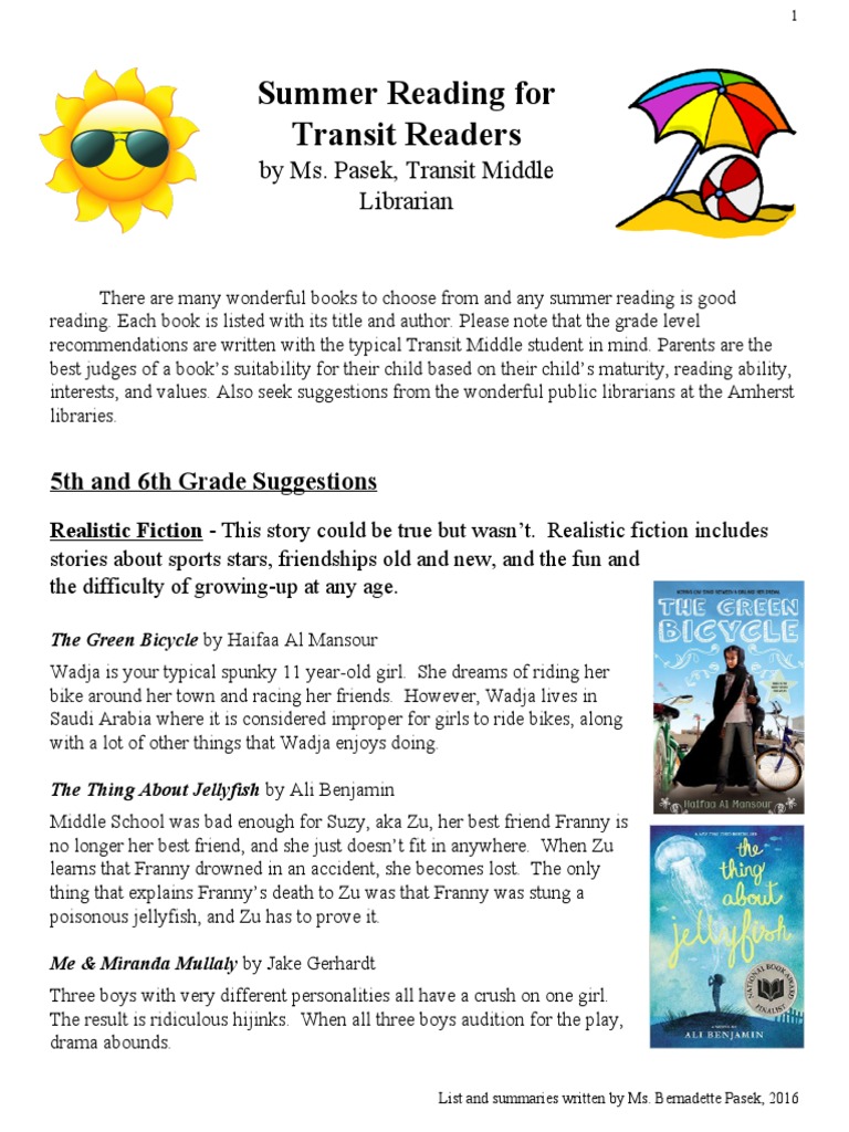 2016 Summer Reading For Middle School Students | PDF