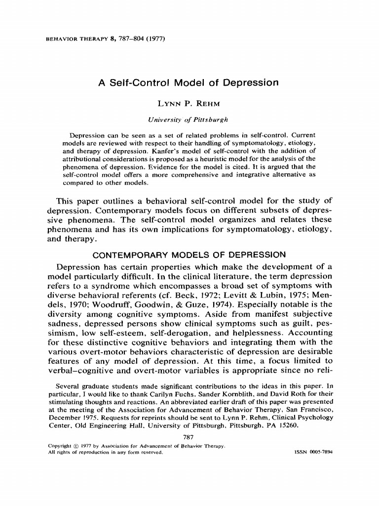 Self-Control Model of Depression | PDF | Self Control | Self-Management