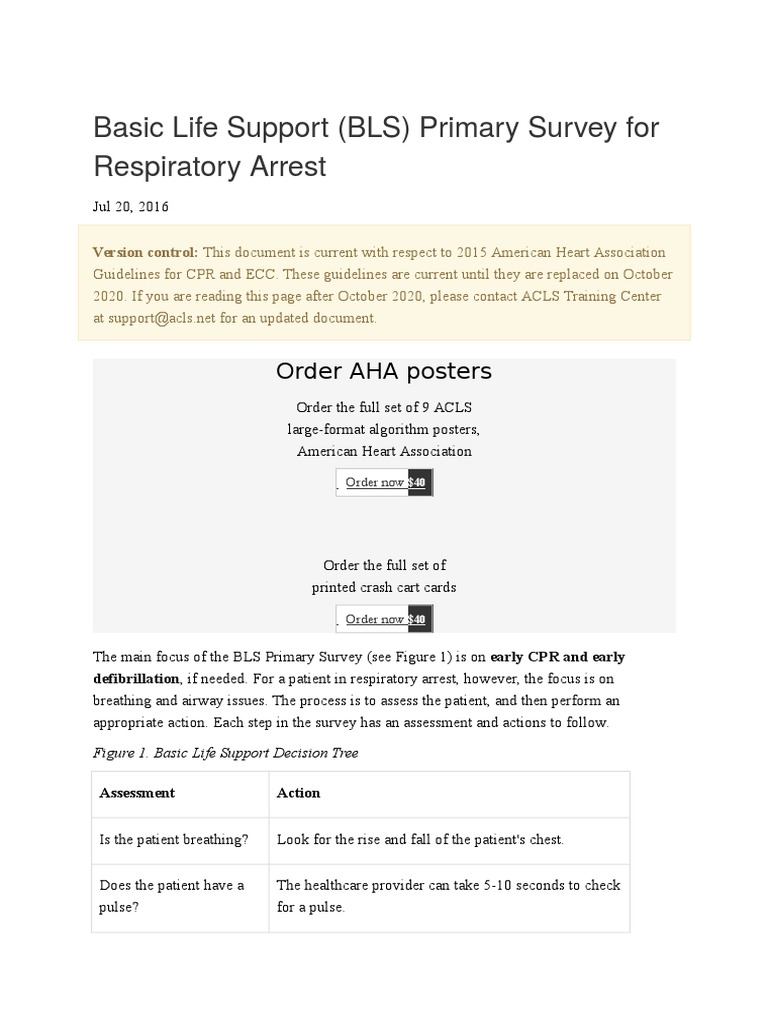 Basic Life Support (BLS) Primary Survey For Respiratory Arrest | PDF ...