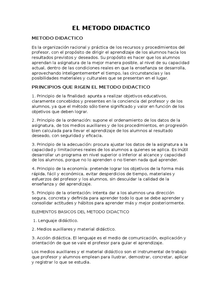 Definición y Principios del Método Didáctico | PDF | Aprendizaje ...