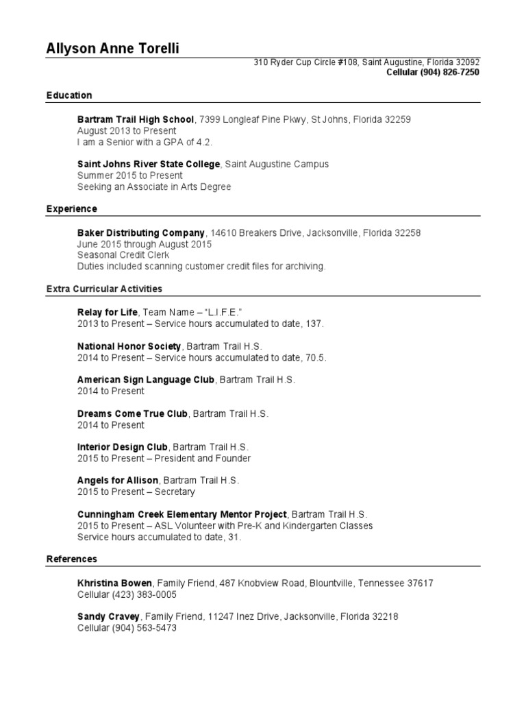Allyson Torelli Resume 2016 | PDF