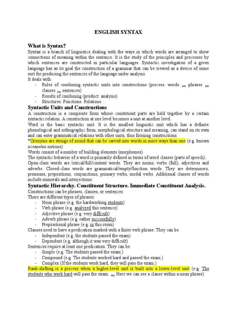 English Syntax What Is Syntax? | PDF | Part Of Speech | Phrase