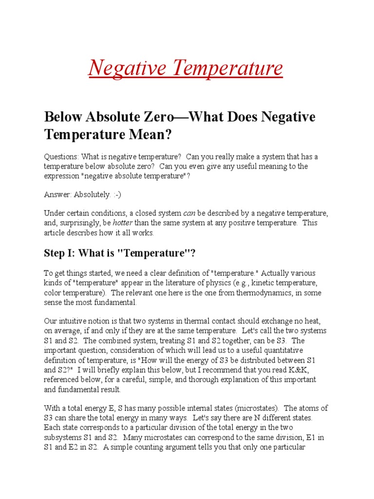 Negative Temperature: Below Absolute Zero-What Does Negative ...