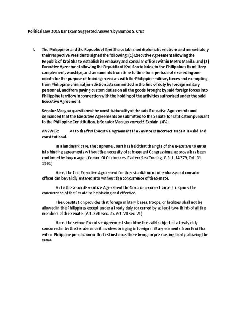 Political Law 2015 Bar Exam Suggested Answers by BSC | PDF ...