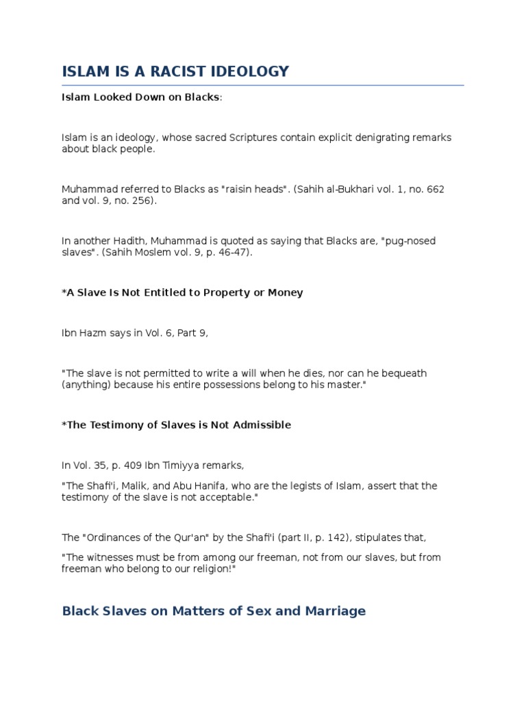 Islam Is A Racist Ideology | PDF | Muhammad | Slavery