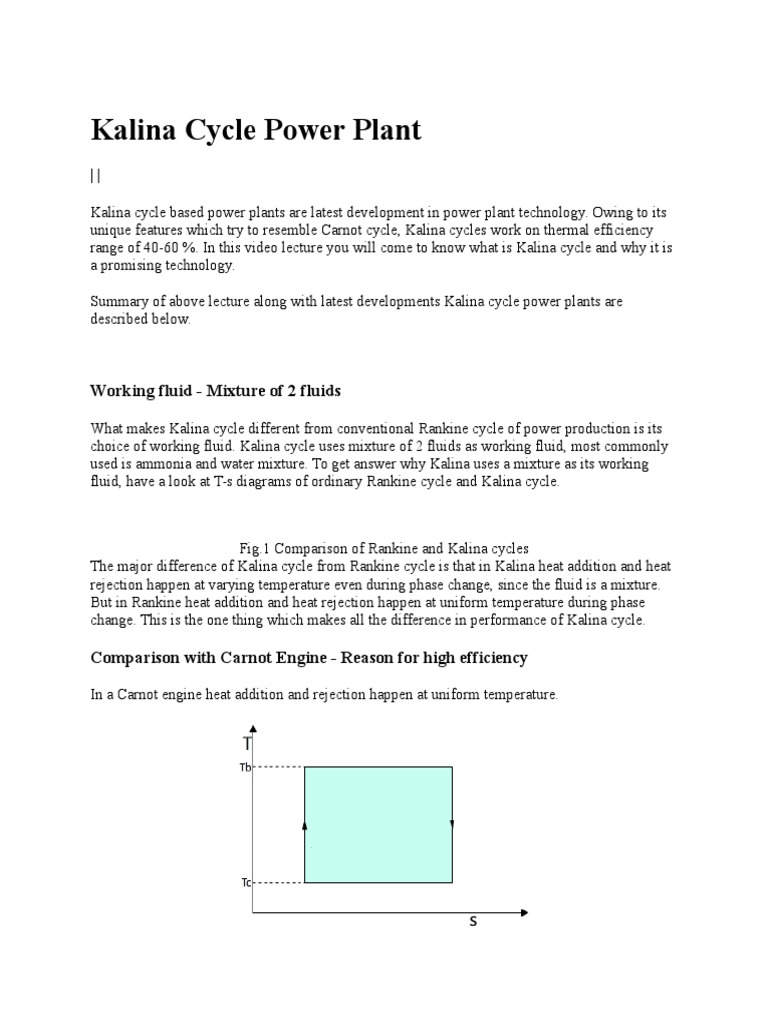 Kalina Cycle Power Plant | PDF | Power Station | Temperature