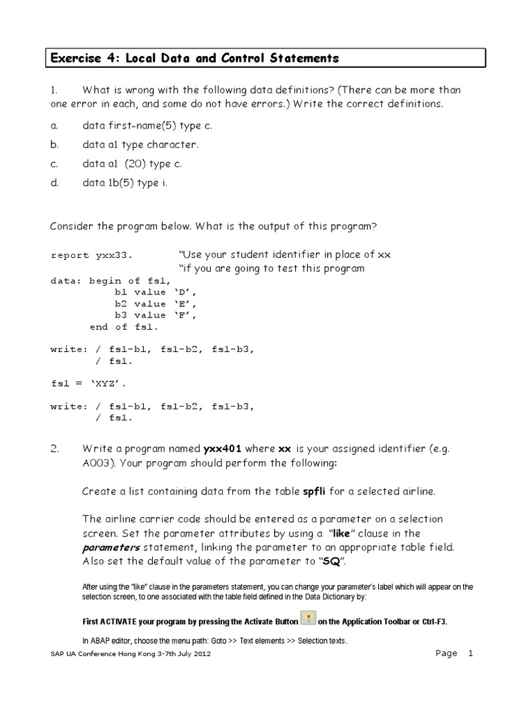 Ex 4 Local Data and Control Statements | PDF
