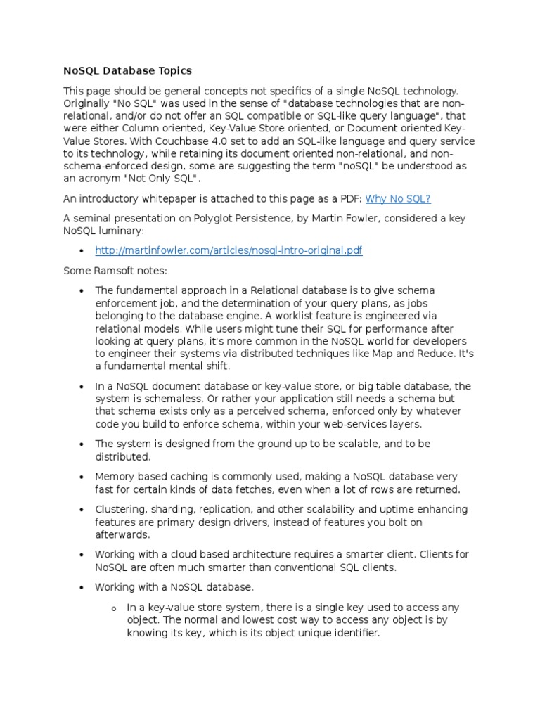 NoSQL Database Topics | PDF | No Sql | Databases
