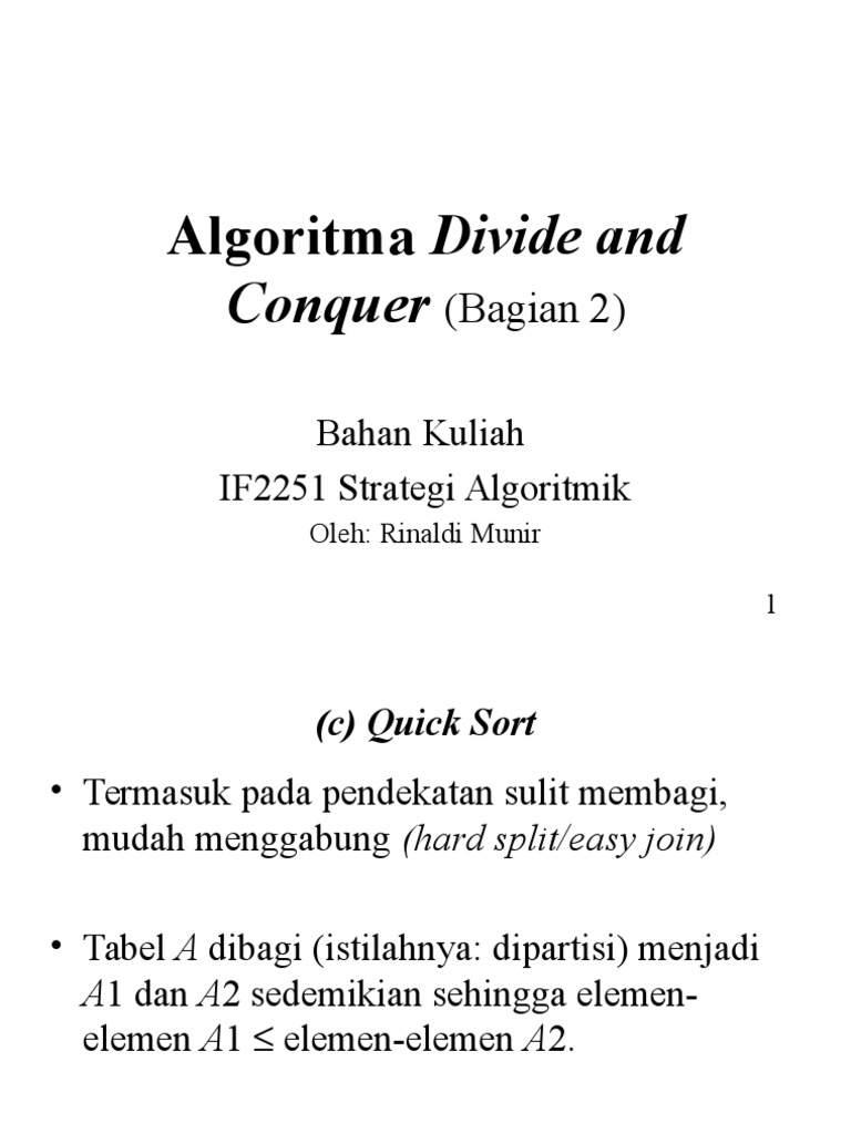 Algoritma Divide and Conquer (Bagian 2) | PDF