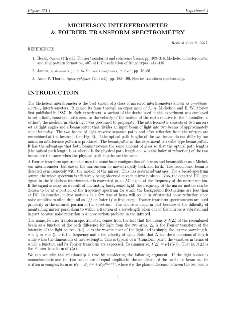 Interferometro de Michelson | PDF | Interferometry | Fourier Transform ...