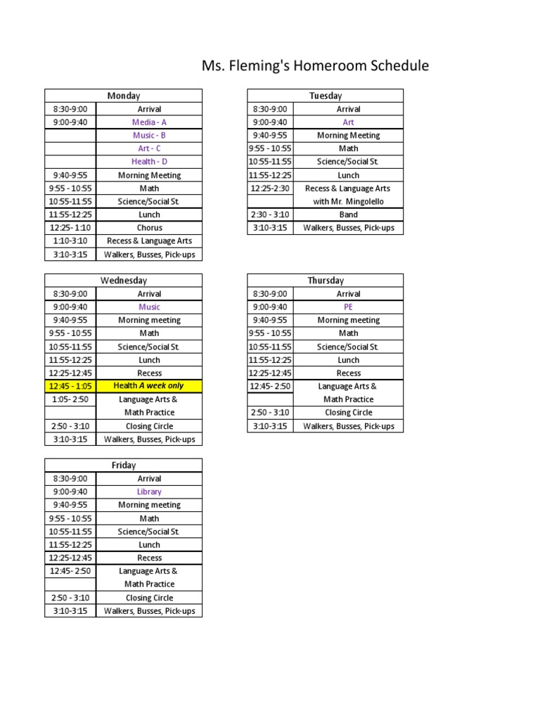 Ms. Fleming's Weekly Homeroom Schedule | PDF | Social Science ...