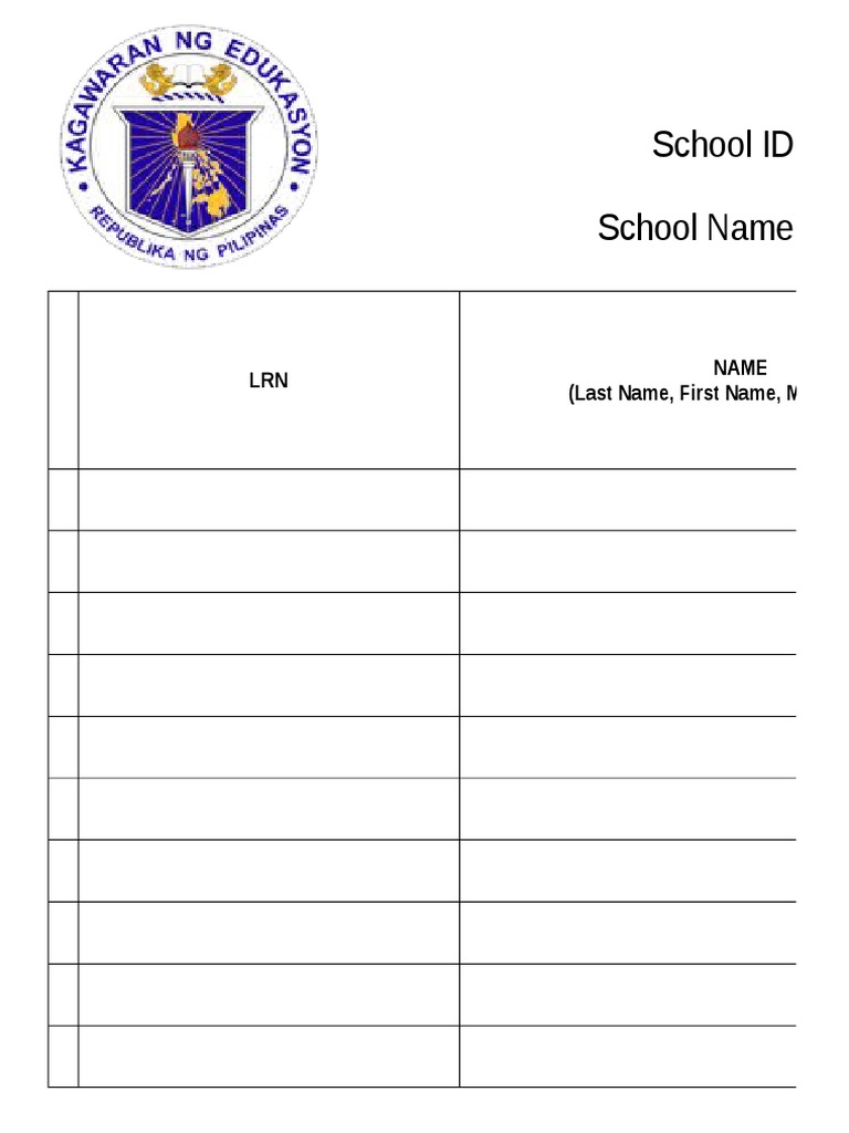 School ID School Name: School Form 1 (SF 1) School Register | PDF ...