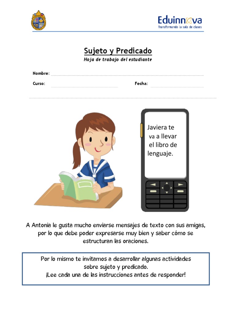 Hojas De Trabajo De Sujetos Y Predicados Simples Sujeto Y Predicado1