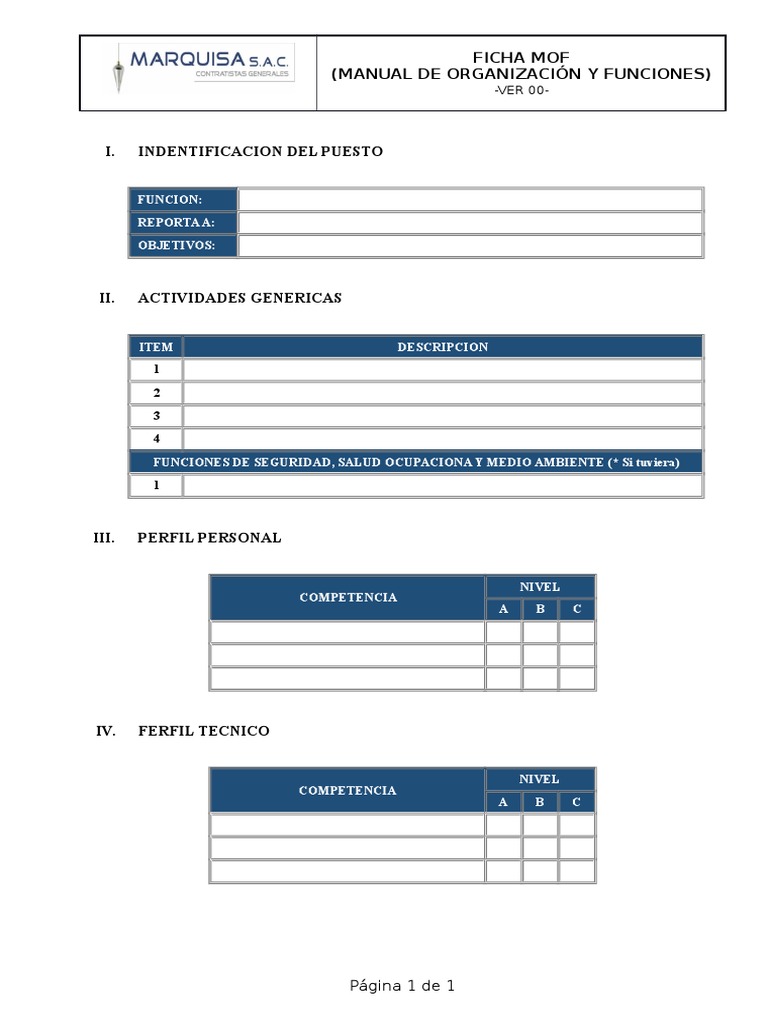 Formato Ficha Mof | PDF