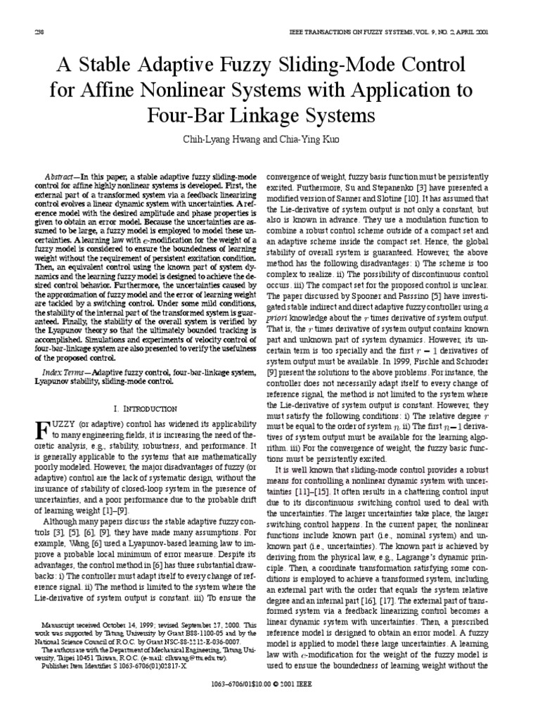 A Stable Adaptive Fuzzy Sliding-Mode Control For Affine Nonlinear Systems With Application To ...