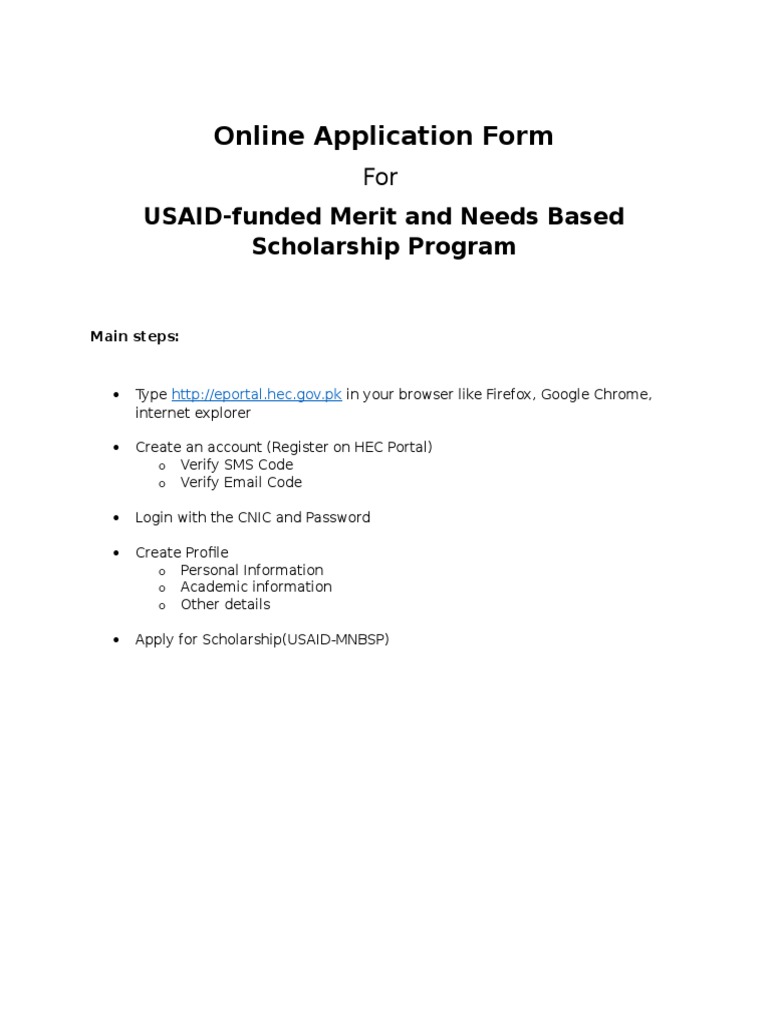 Pak-USAID Scholarship Online Application Form Overview | PDF | Password ...