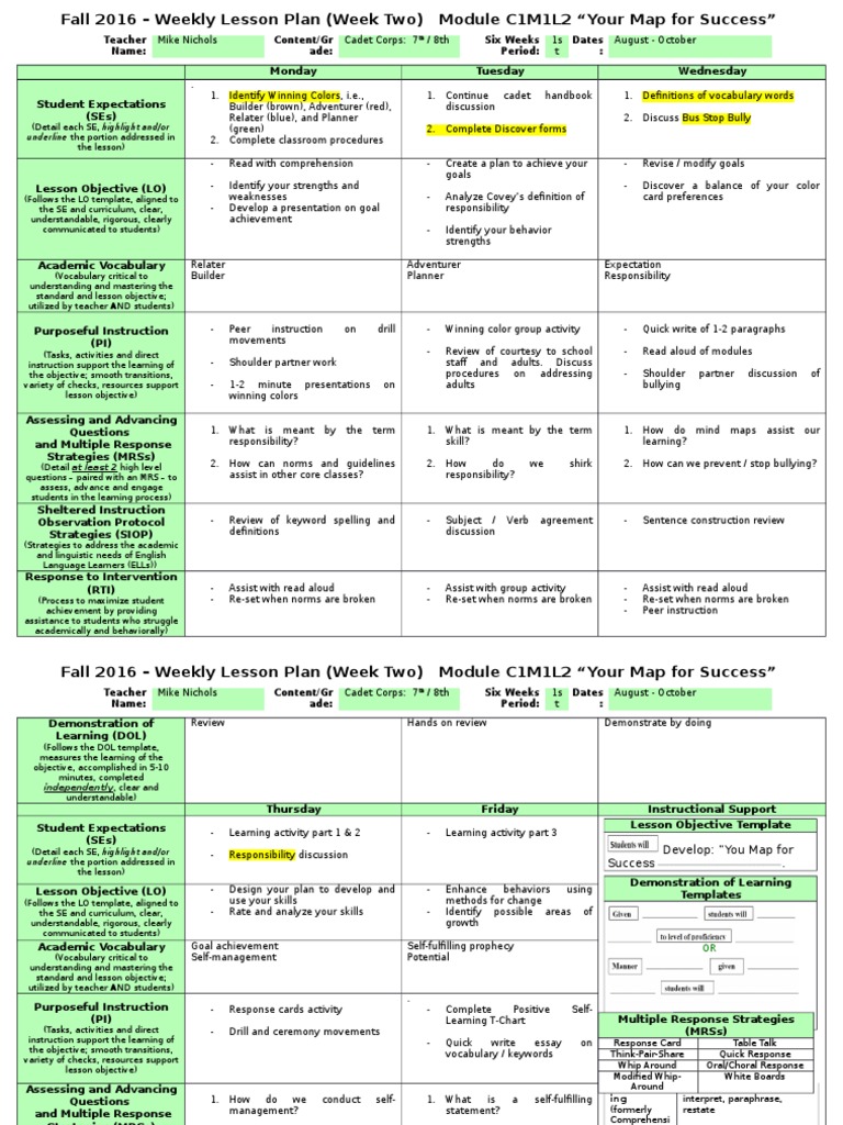 cadet corps lesson plan 12 sept - 16 sept 2016 | Lesson Plan ...