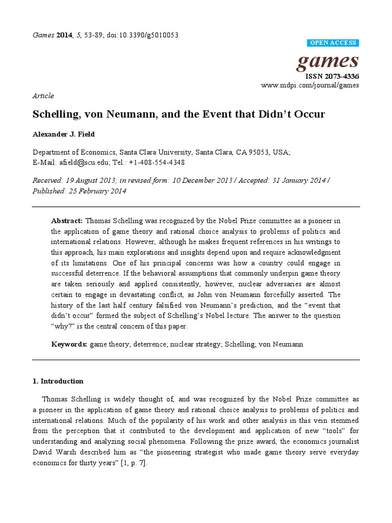 Games: Schelling, Von Neumann, and The Event That Didn't Occur | PDF ...