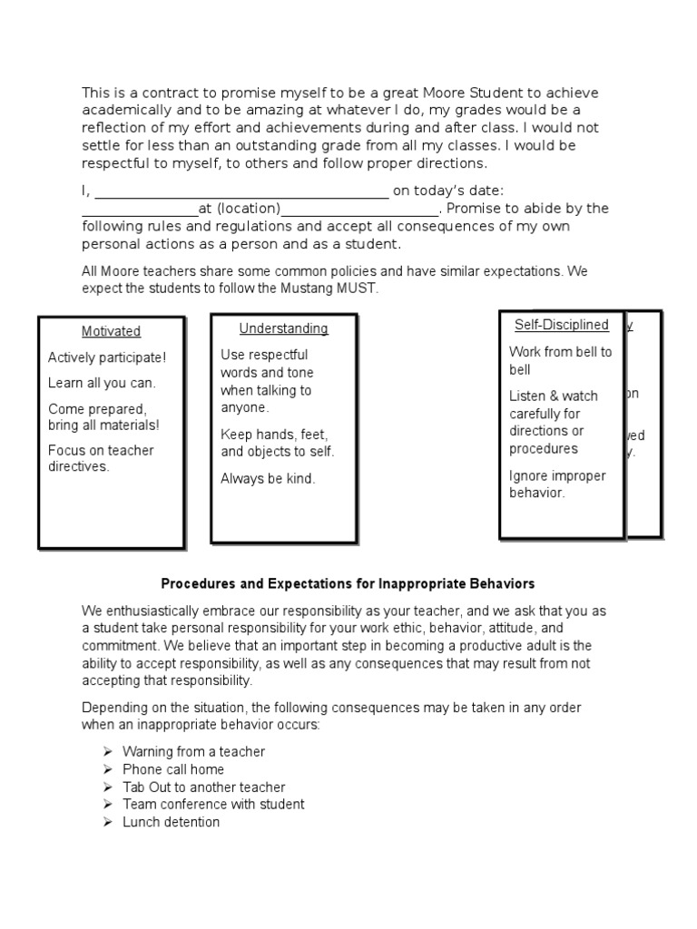 Moore Student Commitment Contract | PDF | Bullying | Behavior
