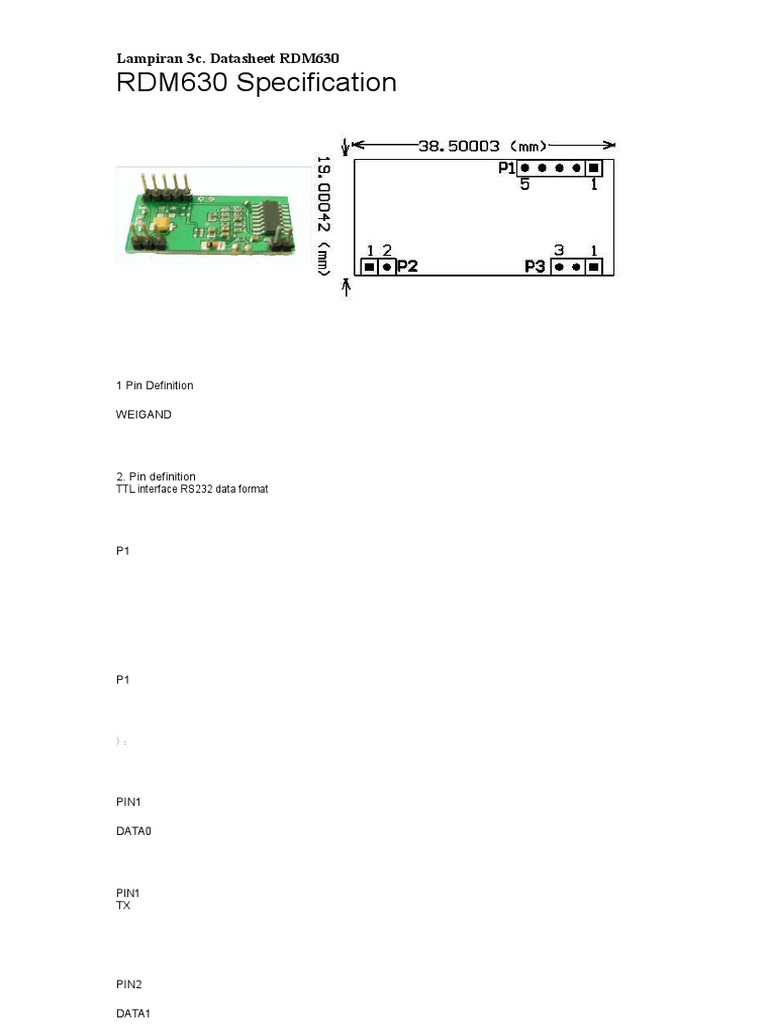 Specification and Operating Parameters of the RDM630 Contactless Reader ...