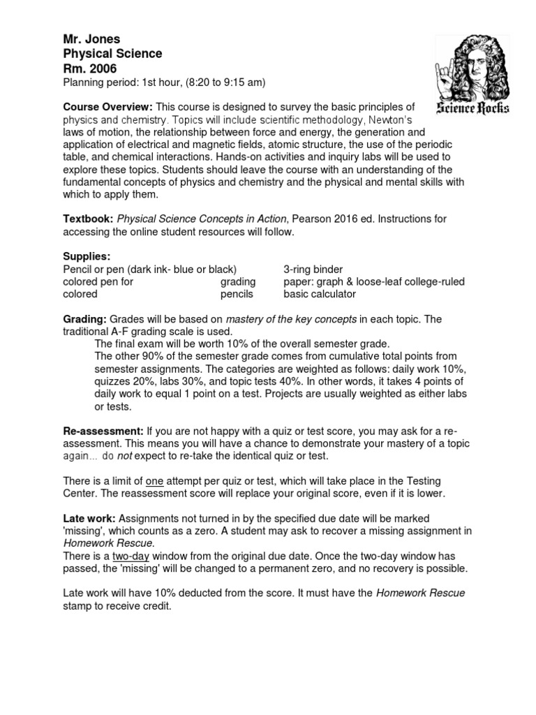 Physical Science Course Syllabus | PDF | Physics | Chemistry
