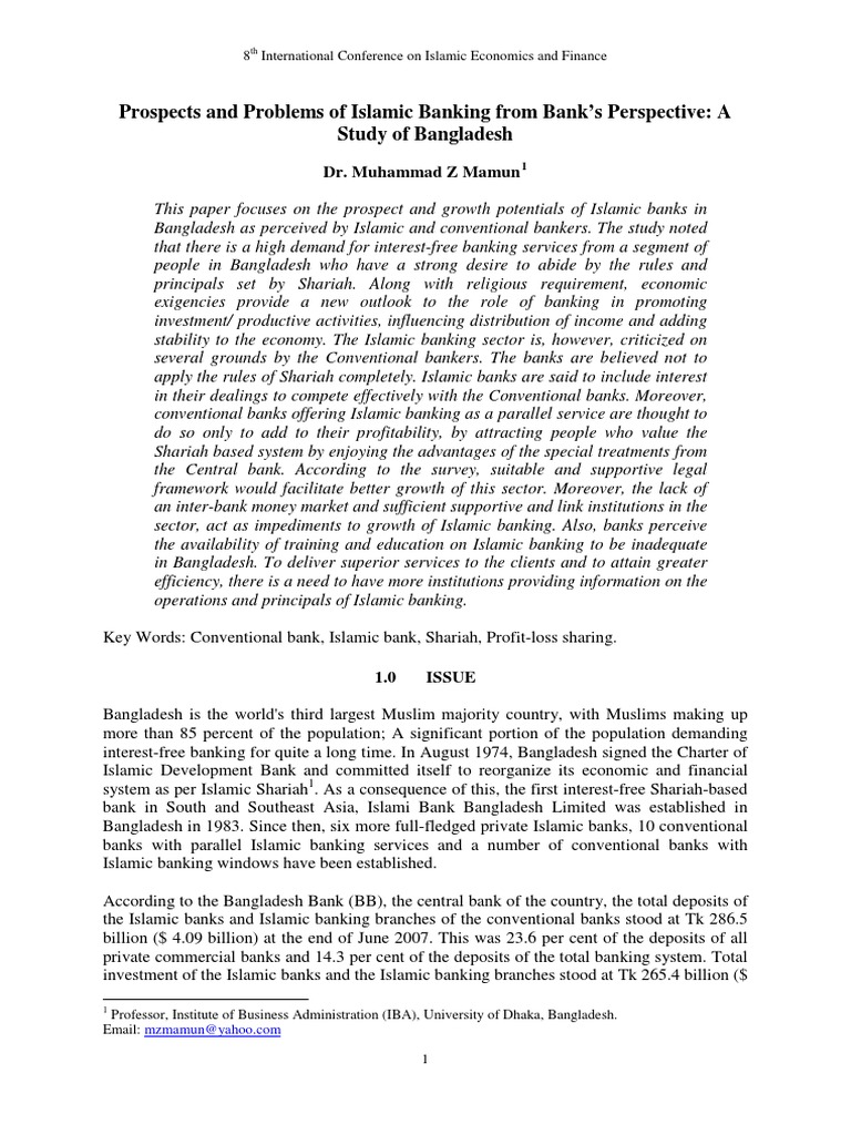 Prospects and Problems of Islamic Banking From Bank's Perspective: A Study of Bangladesh | PDF ...