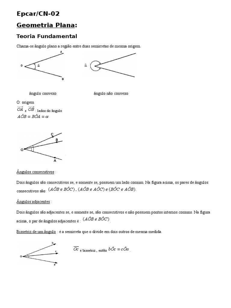Geometria Plana: Conceitos Básicos de Ângulos e suas Propriedades | PDF ...