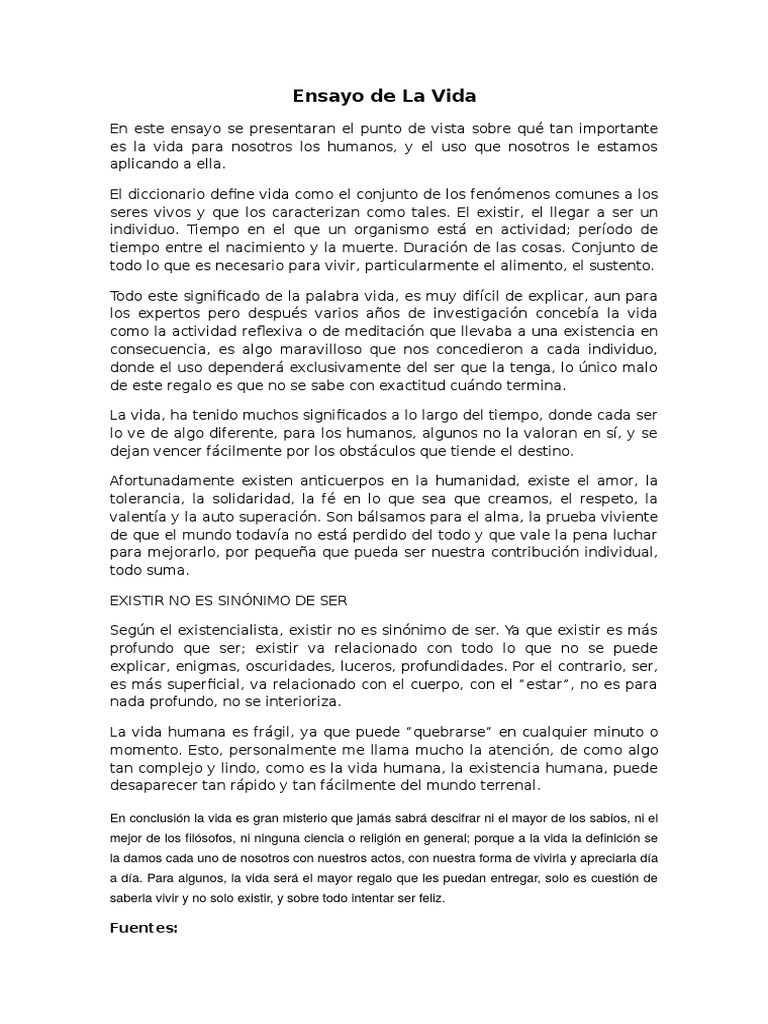 Ensayo de La Vida | Vida | Homo Sapiens