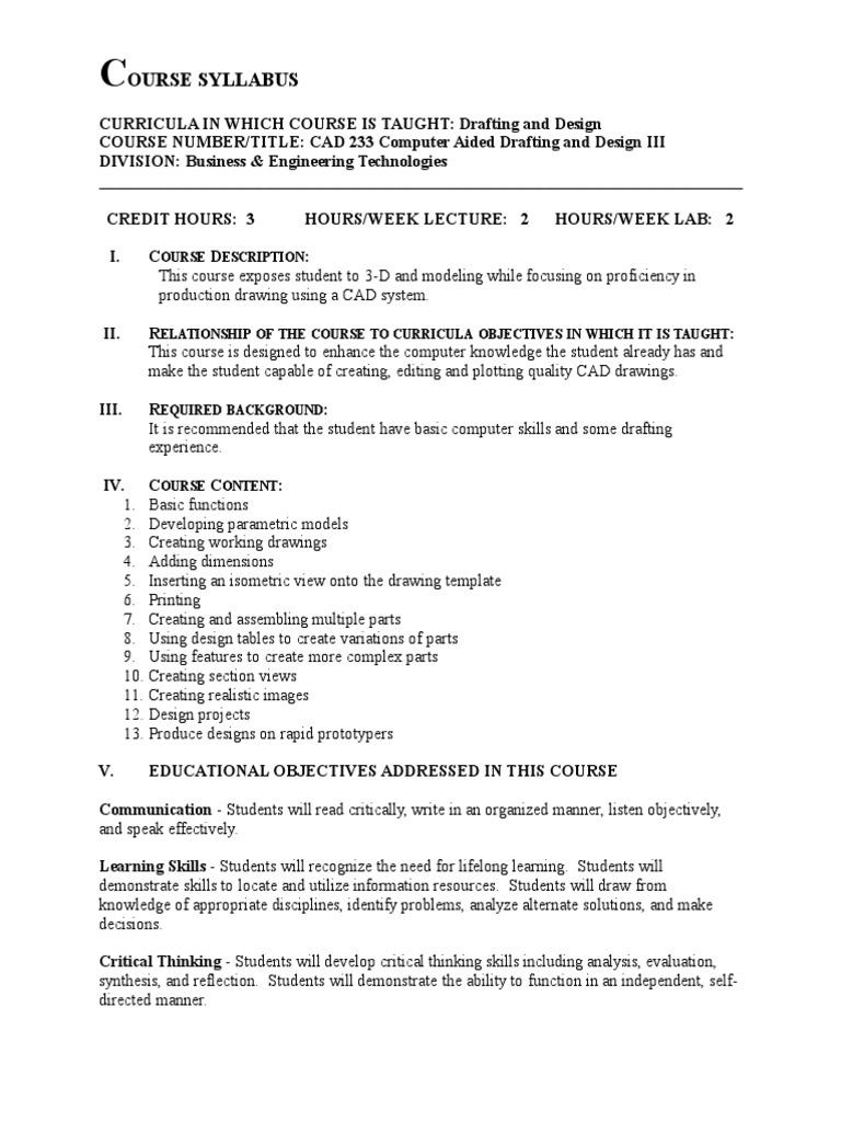 CAD 233 Syllabus | PDF | Technical Drawing | Computer Aided Design