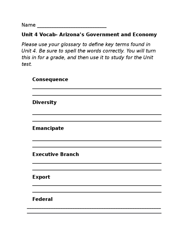 Unit 4 Vocab-Arizona's Government and Economy | PDF
