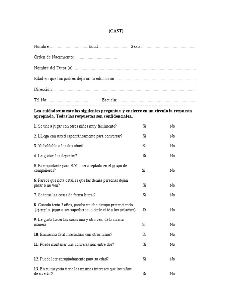 CAST Test Español | PDF | Desorden hiperactivo y deficit de atencion ...