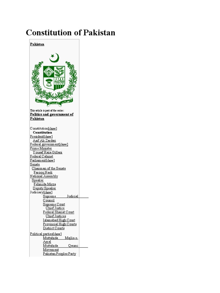 Constitution of Pakistan | PDF | Parliament Of Pakistan | Pakistan ...