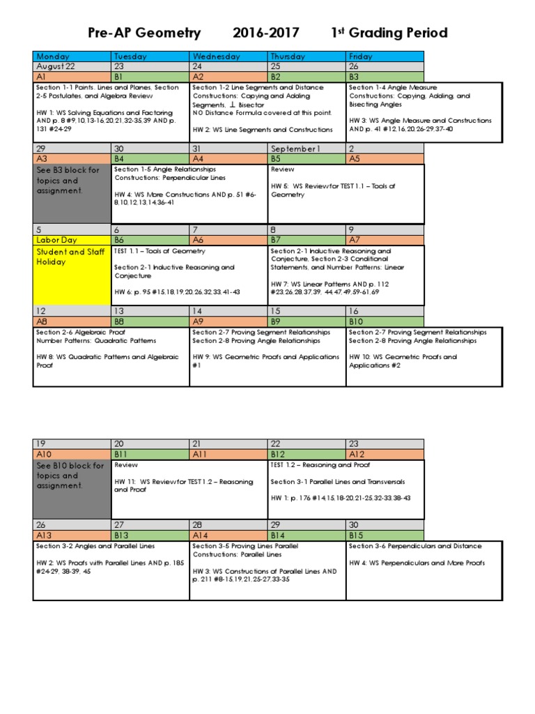 1st Grading Period Pre-Ap Geometry | PDF | Space | Geometry