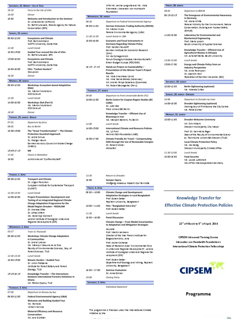 CIPSEM Study Tour Programme | PDF | Climate Change Mitigation ...