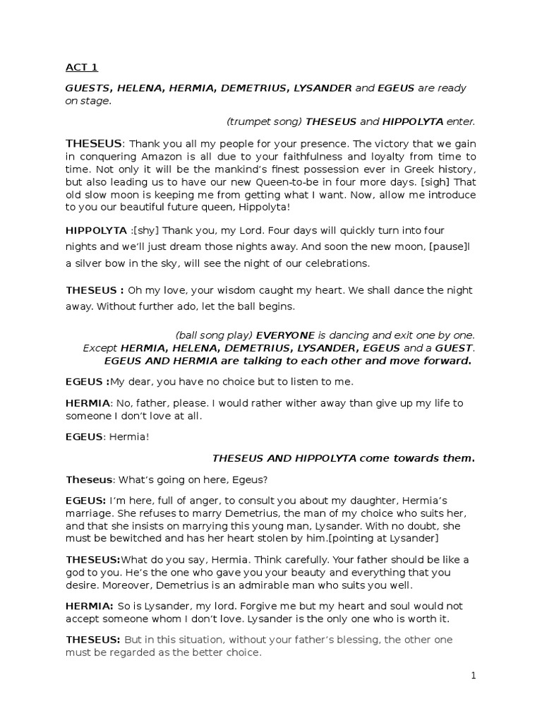 Act 1 A Midsummer's Night Dream | PDF | A Midsummer Night's Dream