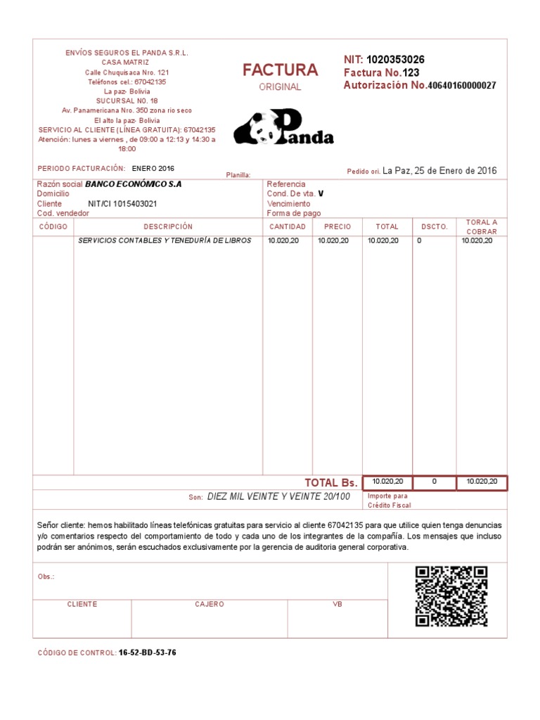 Modelo de Facturas | PDF | Bolivia | Instituciones financieras