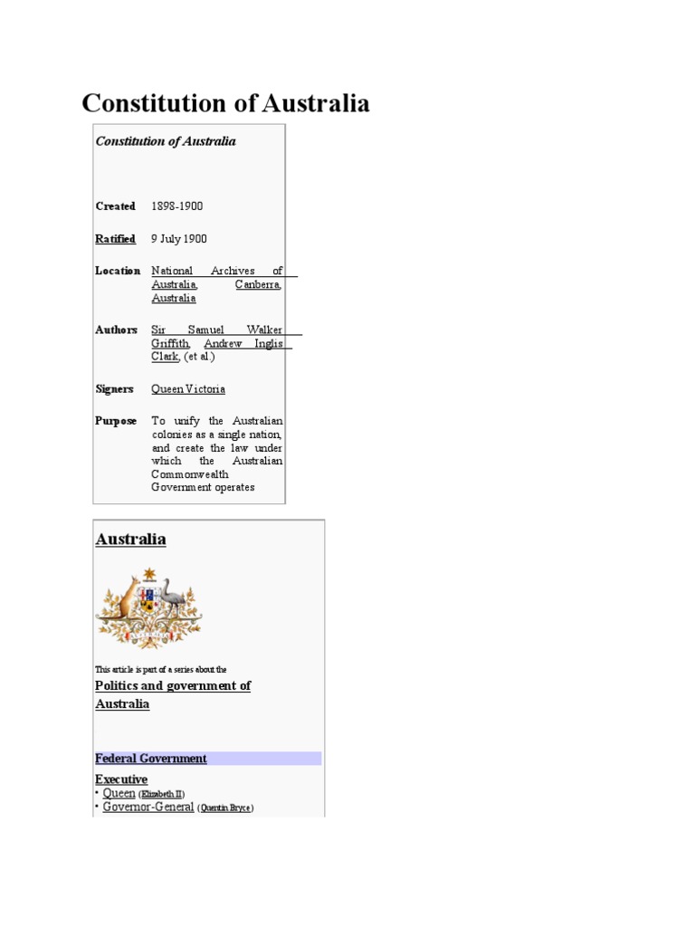 Constitution of Australia | PDF | Government Of Australia | States And ...