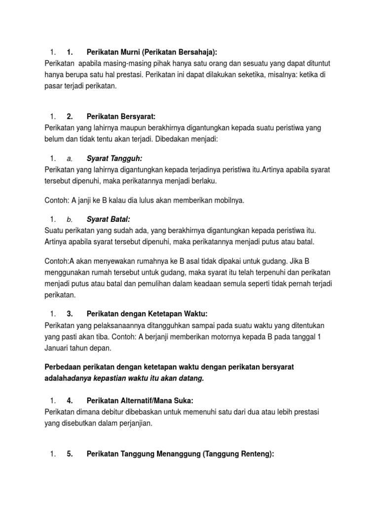 Jenis-jenis Perikatan dalam Hukum | PDF