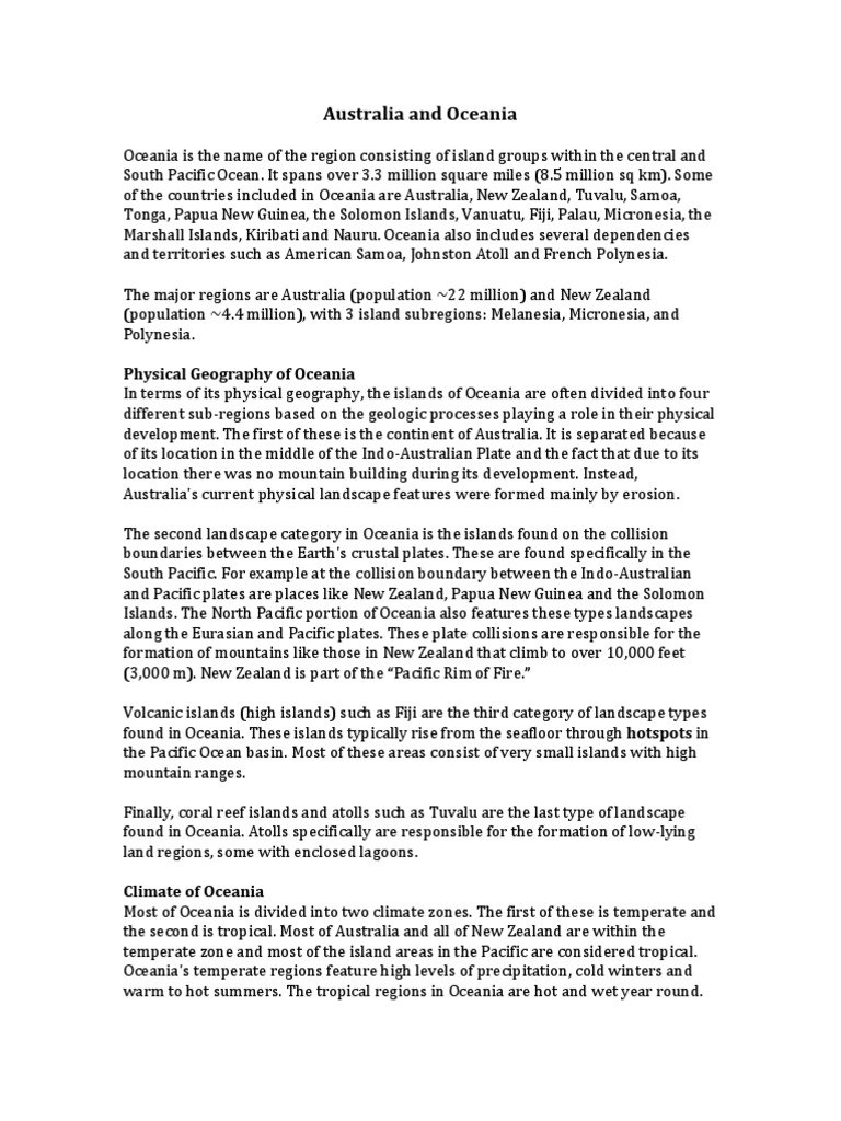 Oceania's Geography and Climate Overview | PDF | Oceania | Physical ...