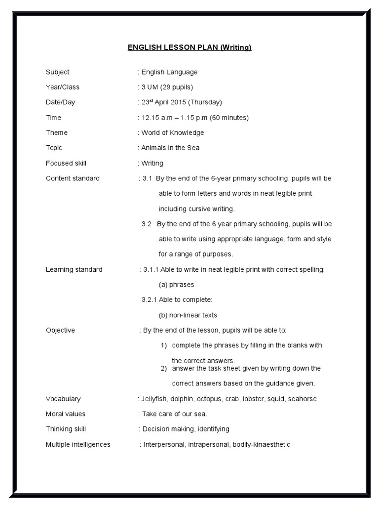 English Lesson Plan | PDF | Lesson Plan | English Language
