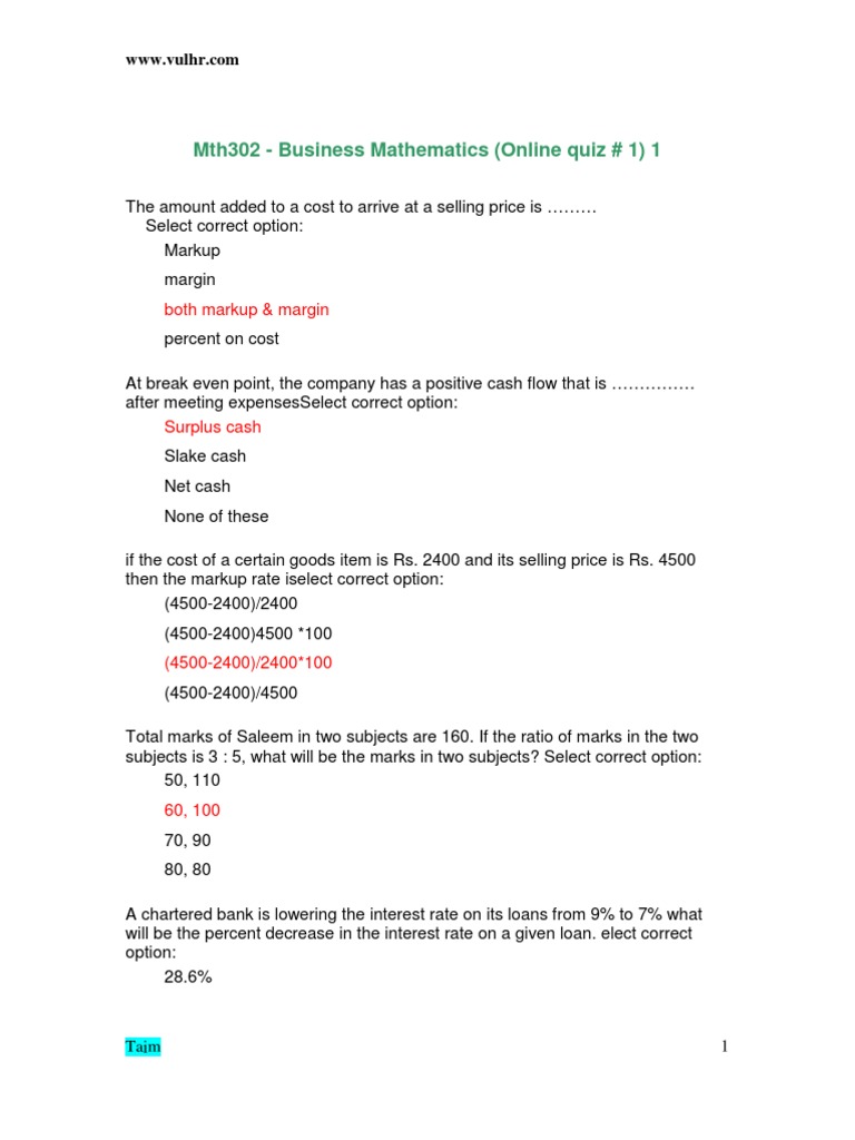 MTH302 MCQs | PDF | Correlation And Dependence | Median