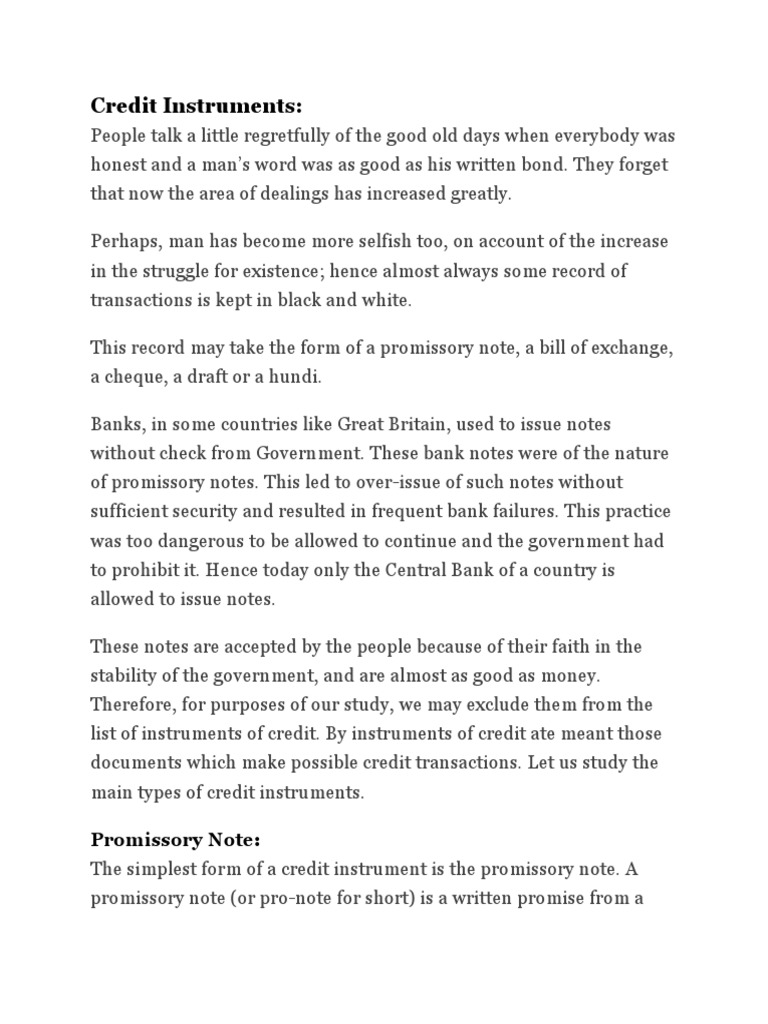 Credit Instruments | PDF | Negotiable Instrument | Cheque