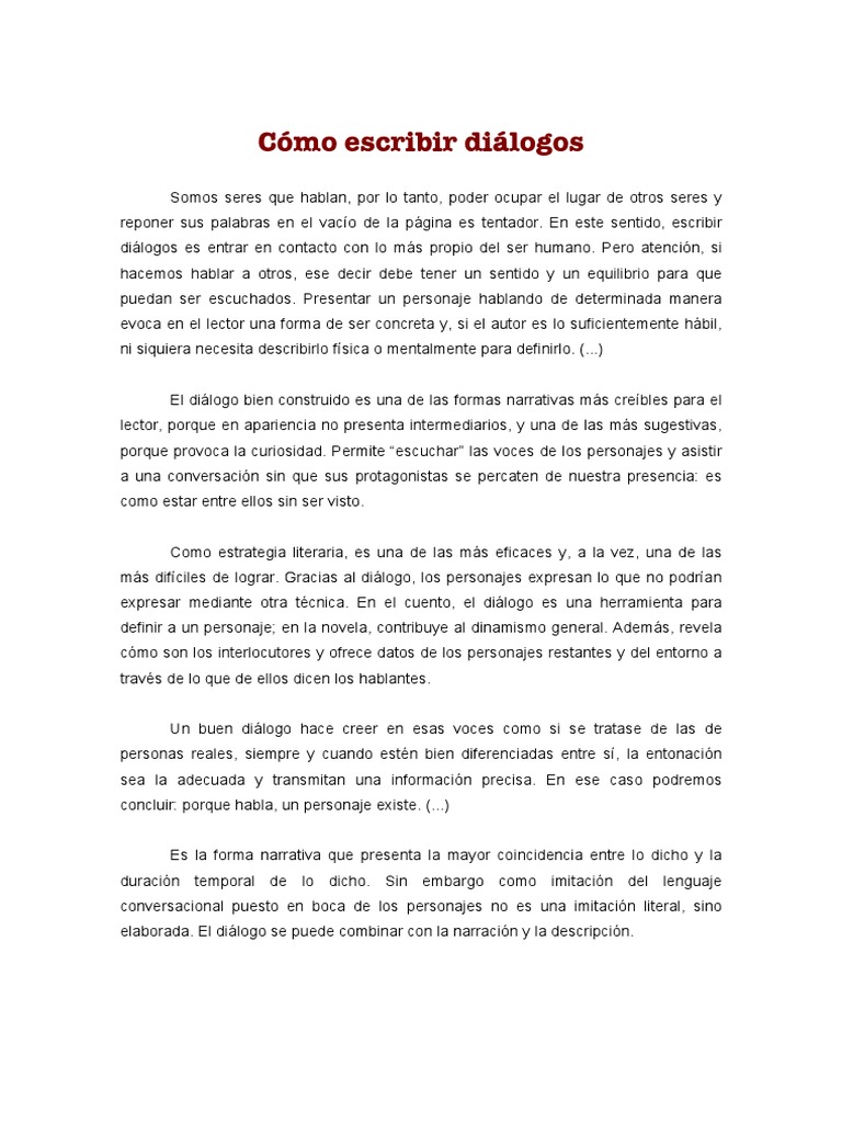 Como Escribir Dialogos PDF | Diálogo | Narrativa