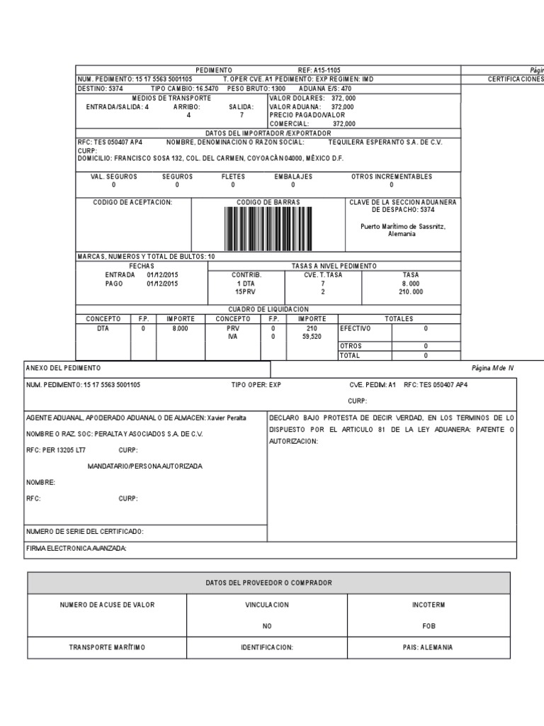 Ejemplo de Pedimento de Exportación | PDF | Finanzas y dinero