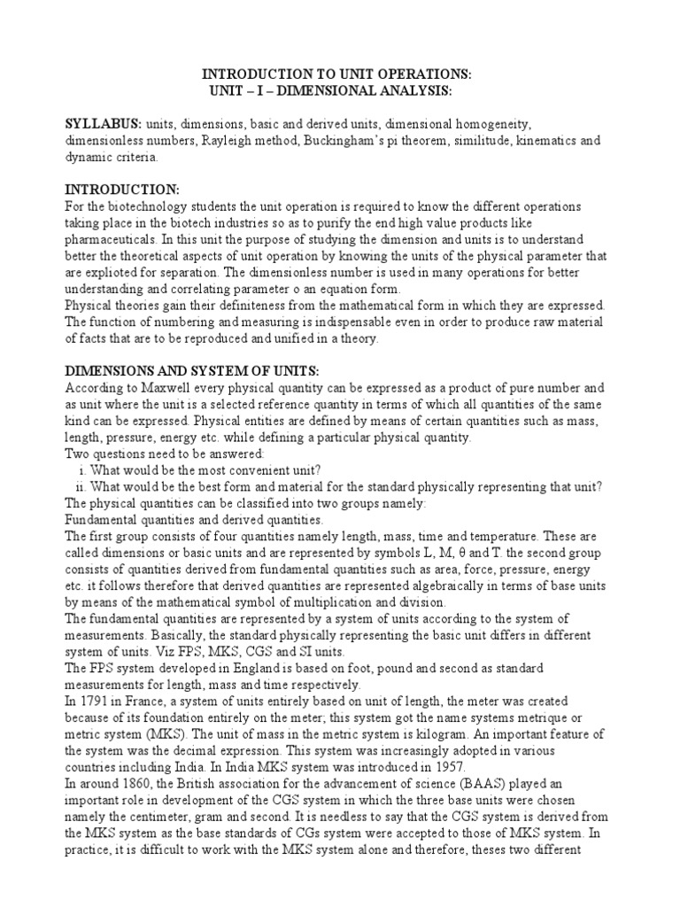 Introduction To Unit Operations | PDF | Units Of Measurement | Pressure