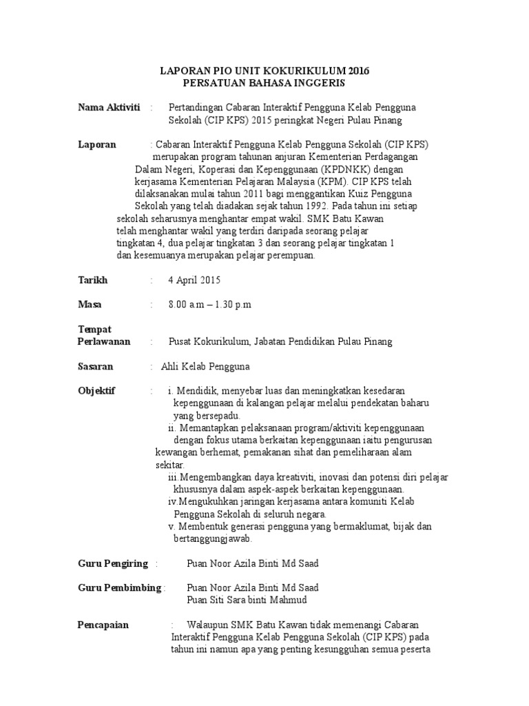 LAPORAN PIO UNIT Kelab Pengguna | PDF