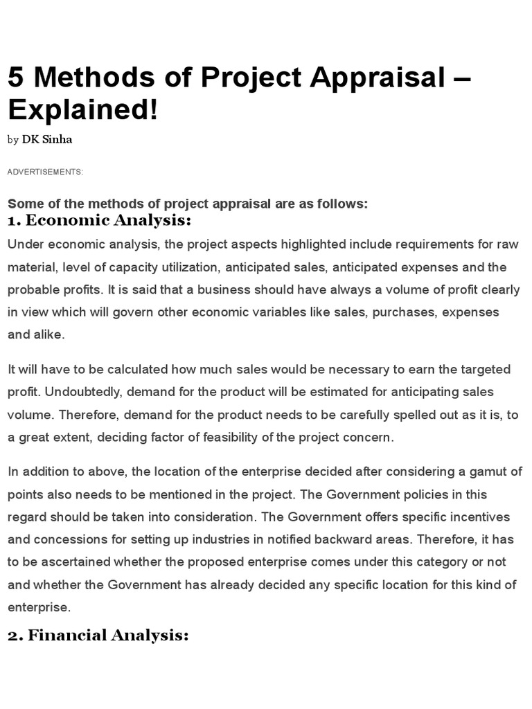 5 Methods of Project Appraisal | PDF | Public–Private Partnership ...